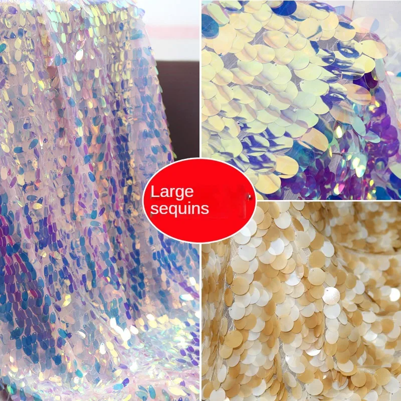 Large-Sequin-Fabric-18mm-Gold-and-Silver-Fish-Scale-Sequin-Fabrics-for ...