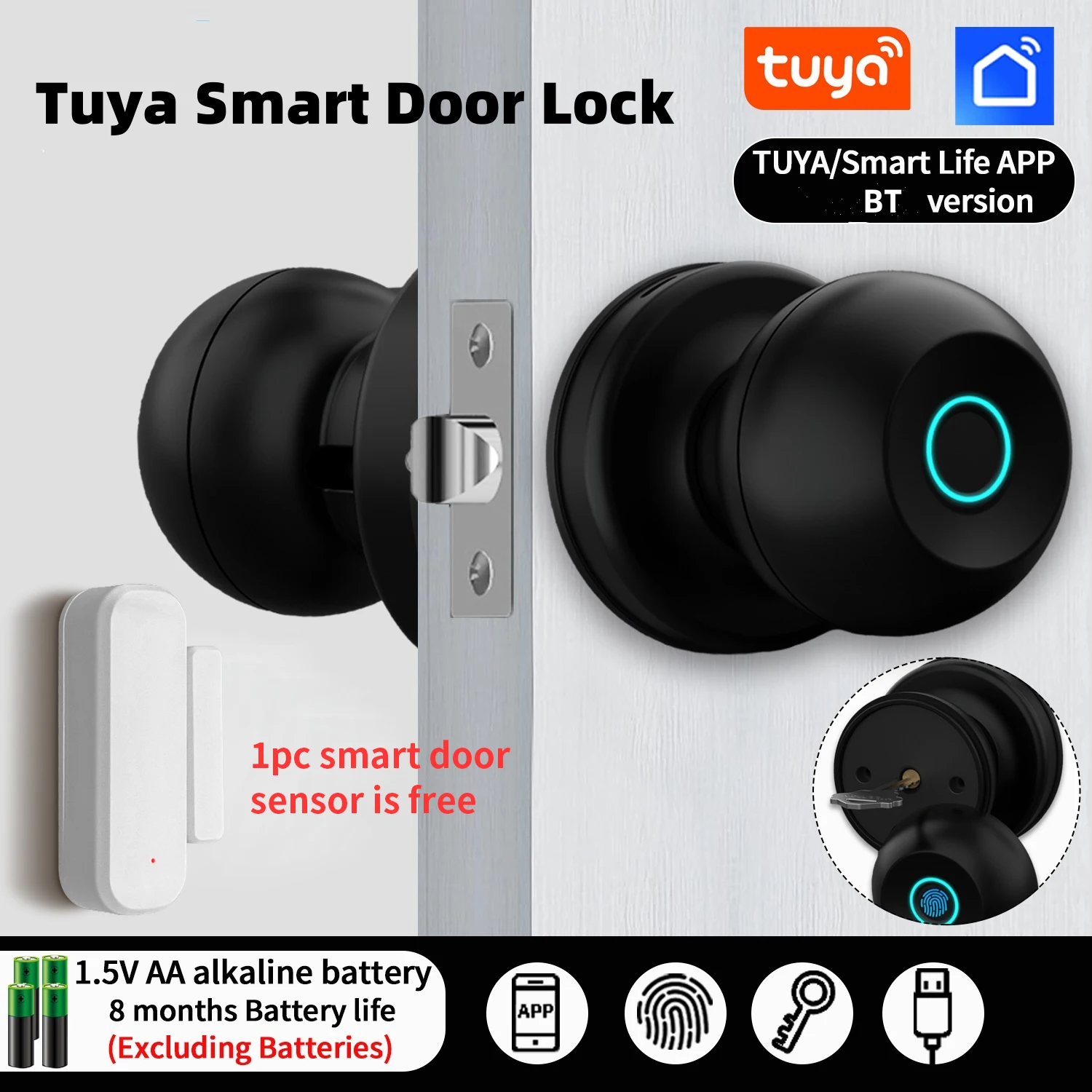 Tuya-Smart-Fingerprint-Door-Lock-Intelligent-Ball-Door-Lock-USB-Charging-Door-Knob-Tuya-Smart ...