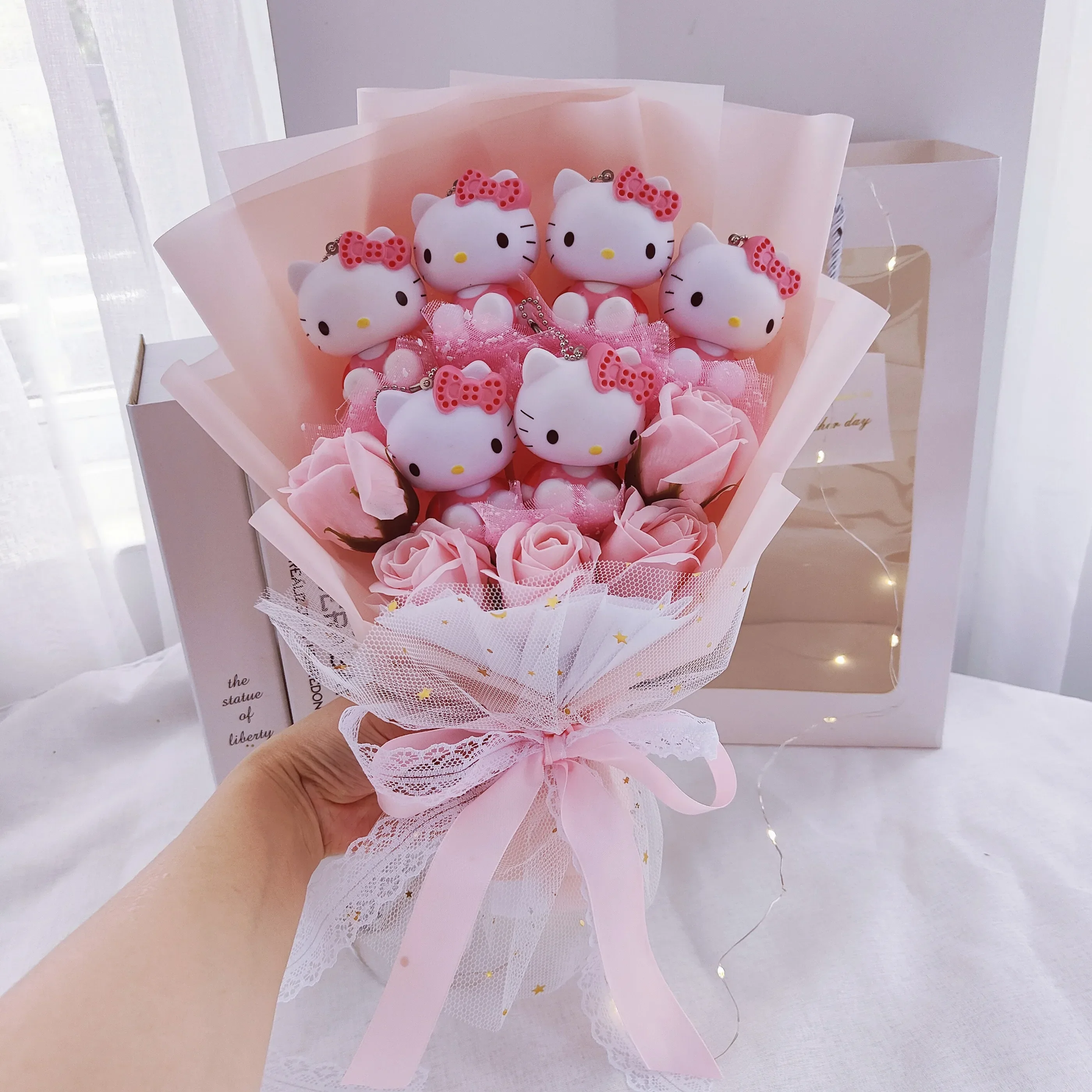 Promotion-Pink-Hello-KT-Toys-With-Soap-Rose-Flower-Cartoon-Bouquets ...