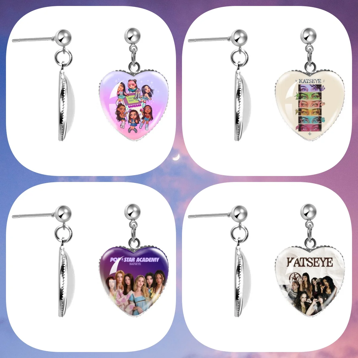 K- KATSEYE Earring Katseye Korean Girl Band Art Glass 20mm Heart Shaped ...