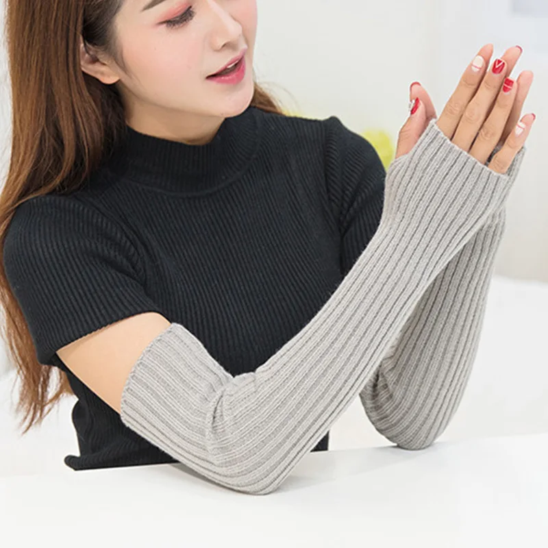 New Winter Women Arm Warmers Knitted Woolen Arm Sleeve Fine Long ...