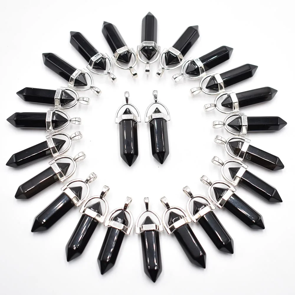 Fashion-natural-black-obsidian-pillar-Pendants-necklaces-for-making ...