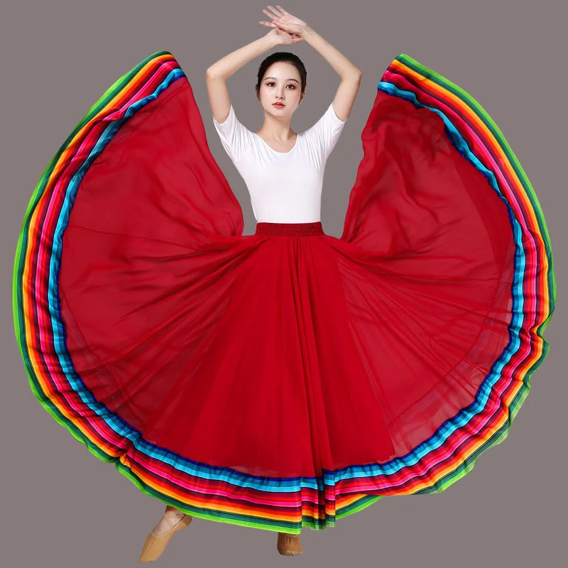 Streetwear Elegant Dance Performance Skirt Women Chiffon Skirts Rainbow ...