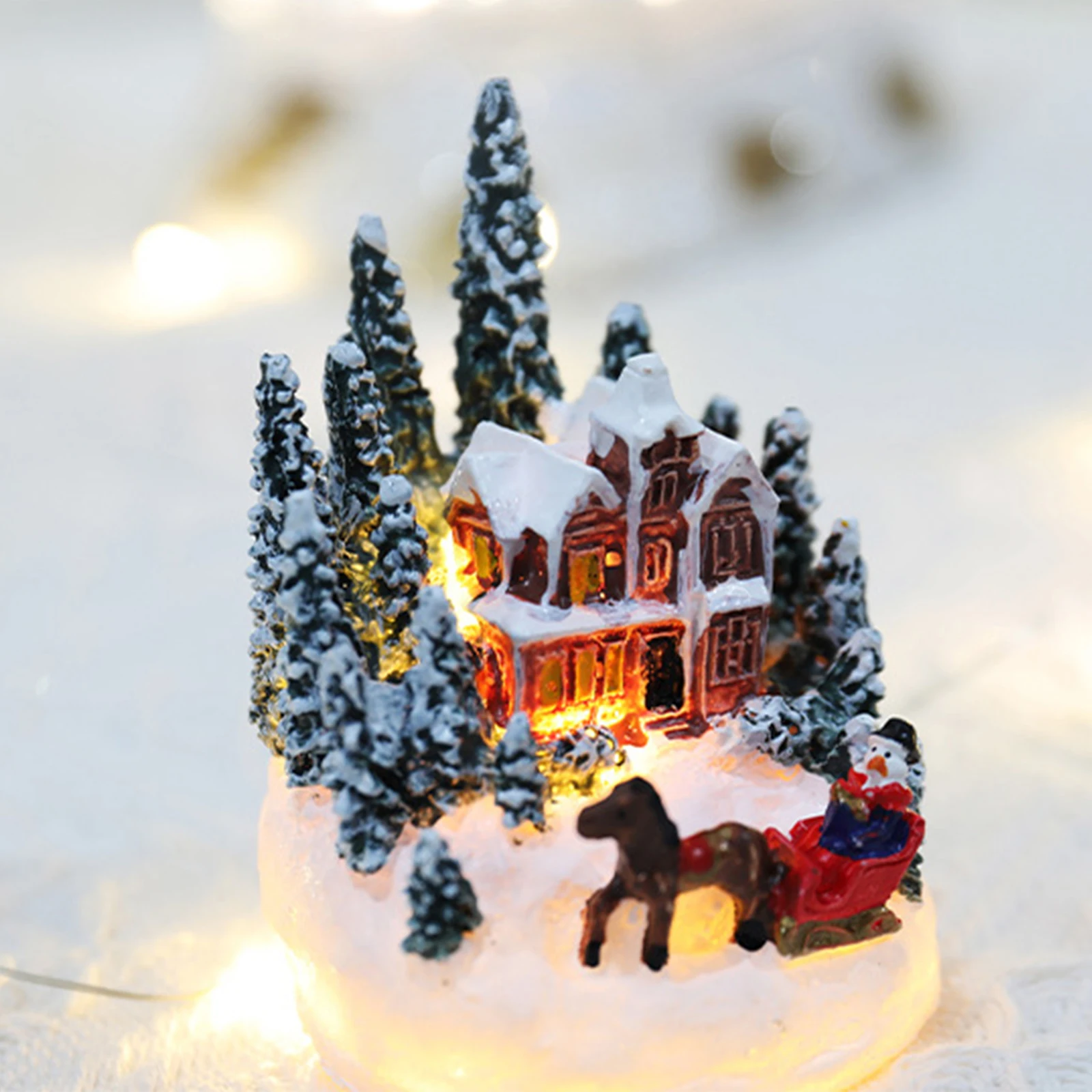 LED-Christmas-Village-Miniature-Set-Snow-Scene-House-Small-Resin-Mini ...