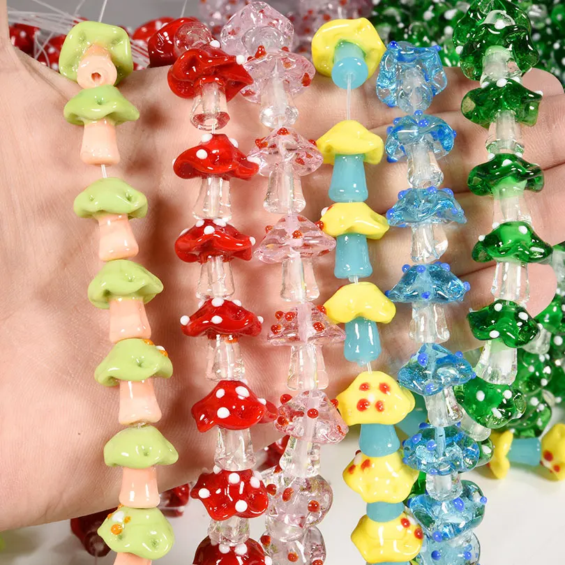 6/12pcs Cute Glass Polka Dot Mushroom Persimmon Bead Pendant 3D ...