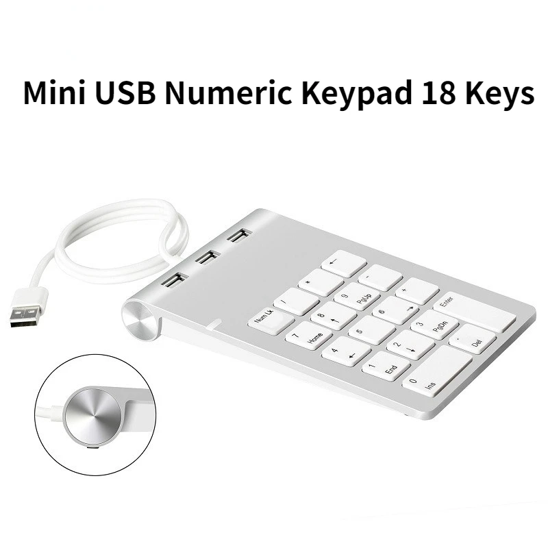 Keyboard Mini Ultra tipis USB Keypad angka 18 tombol dengan 3 Hub USB ...