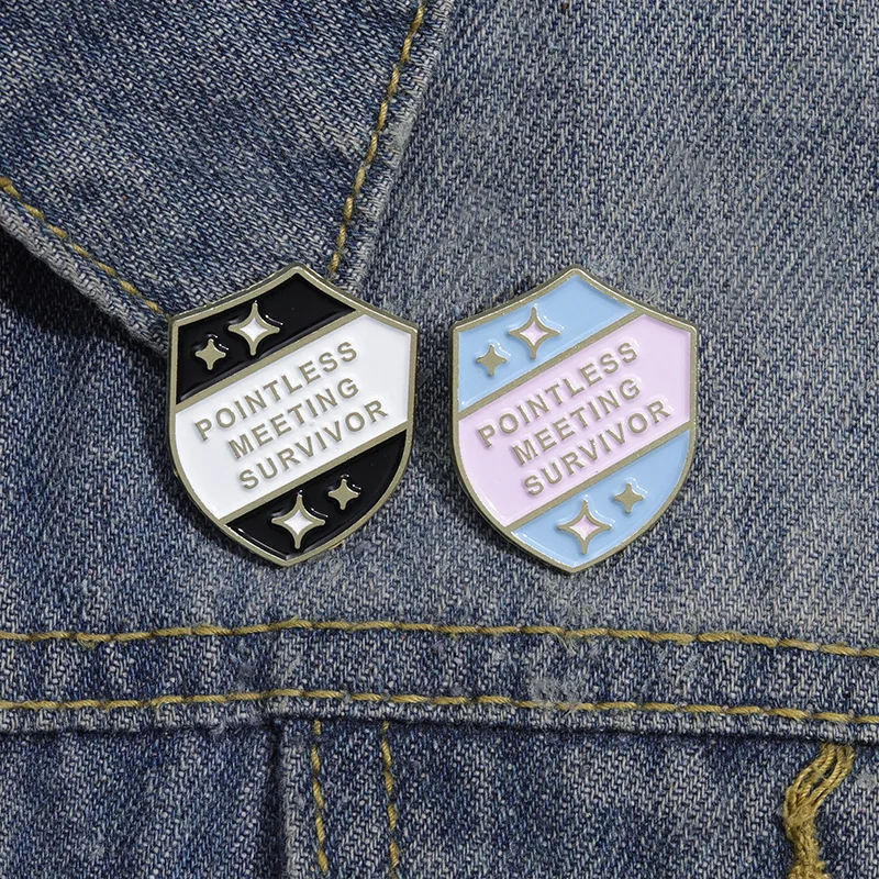 Pointless-Meeting-Survivor-Enamel-Pins-Custom-Shield-Brooches-Lapel ...