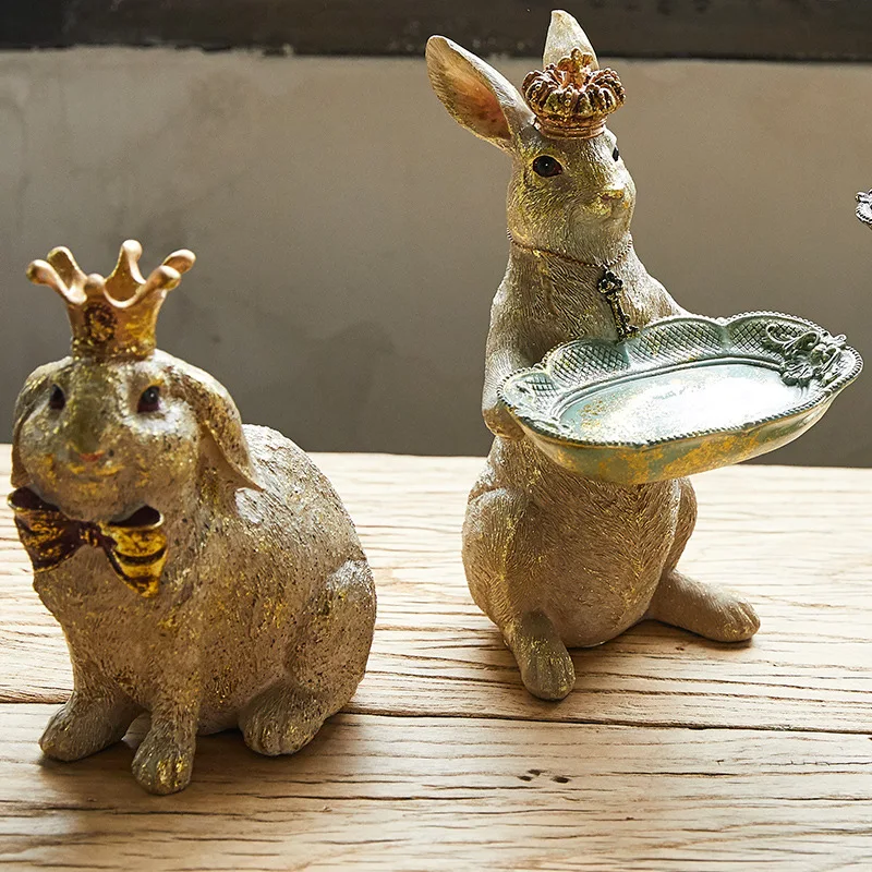 American light luxury retro resin crown rabbit tray storage desktop ...