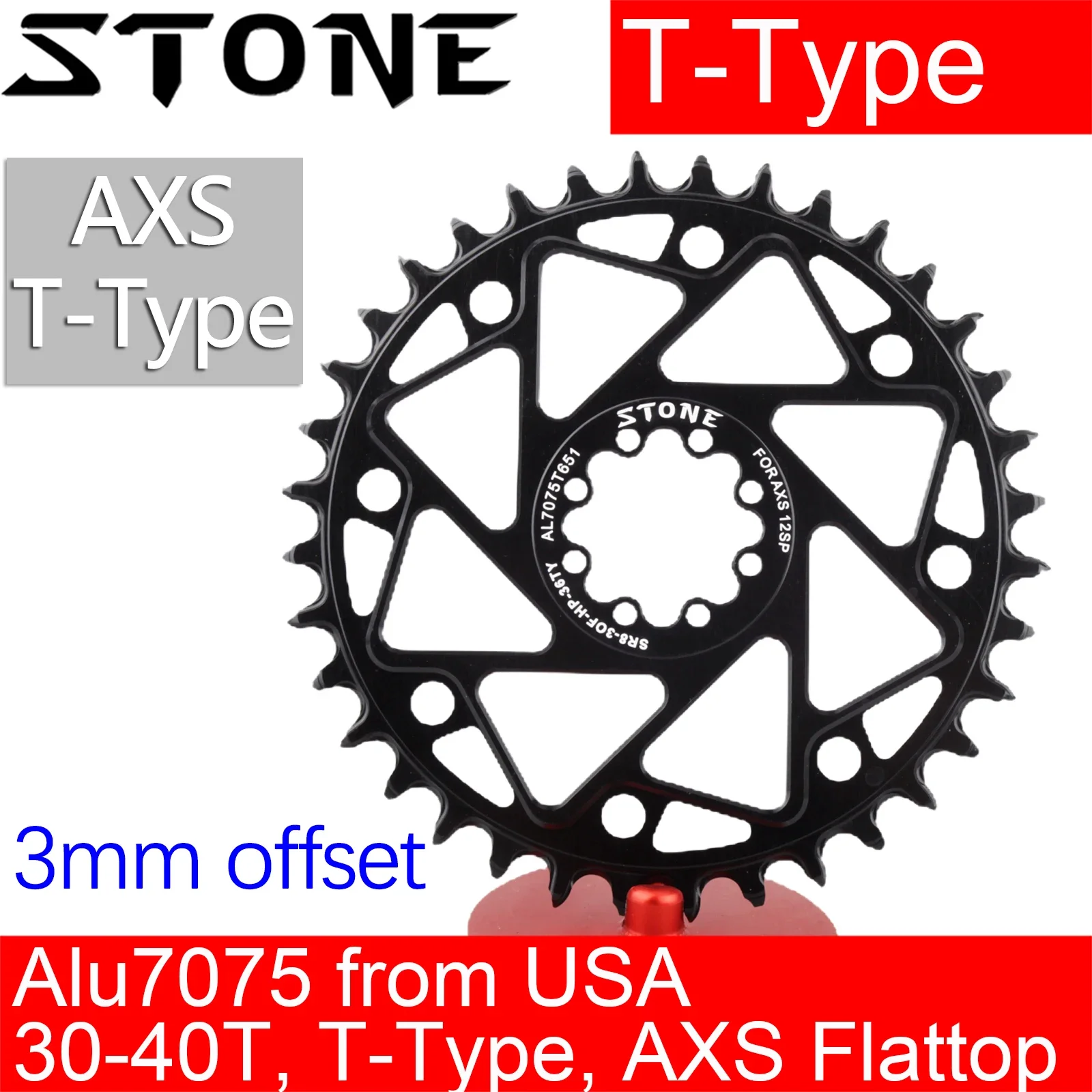 Stone-Bike-Chainring-for-AXS-Flattop-T-type-Chain-12S-3mm-Offset-Direct ...