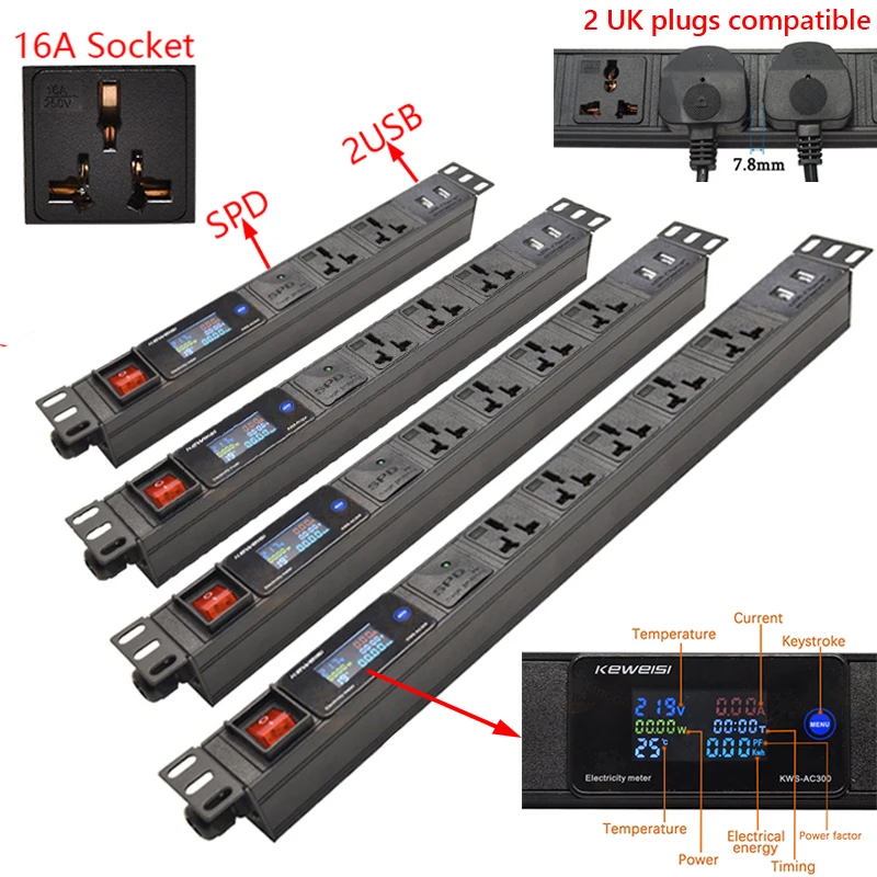 Smart-PDU-Power-Strip-Unit-Digital-voltage-measuring-instrument-SPD-16A ...