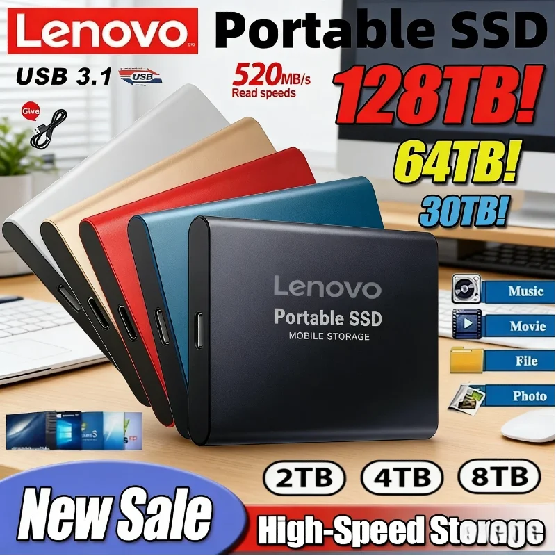 2026 Lenovo New High-speed External Hard Drive 500GB 2TB 4TB 8TB USB3.1 ...
