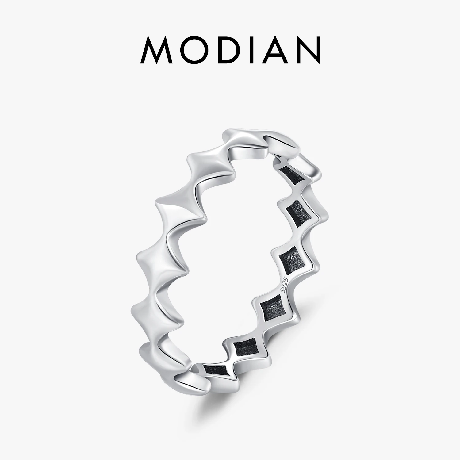 MODIAN 925 Sterling Silver Vintage Stars Eternity Stackable Finger Ring ...