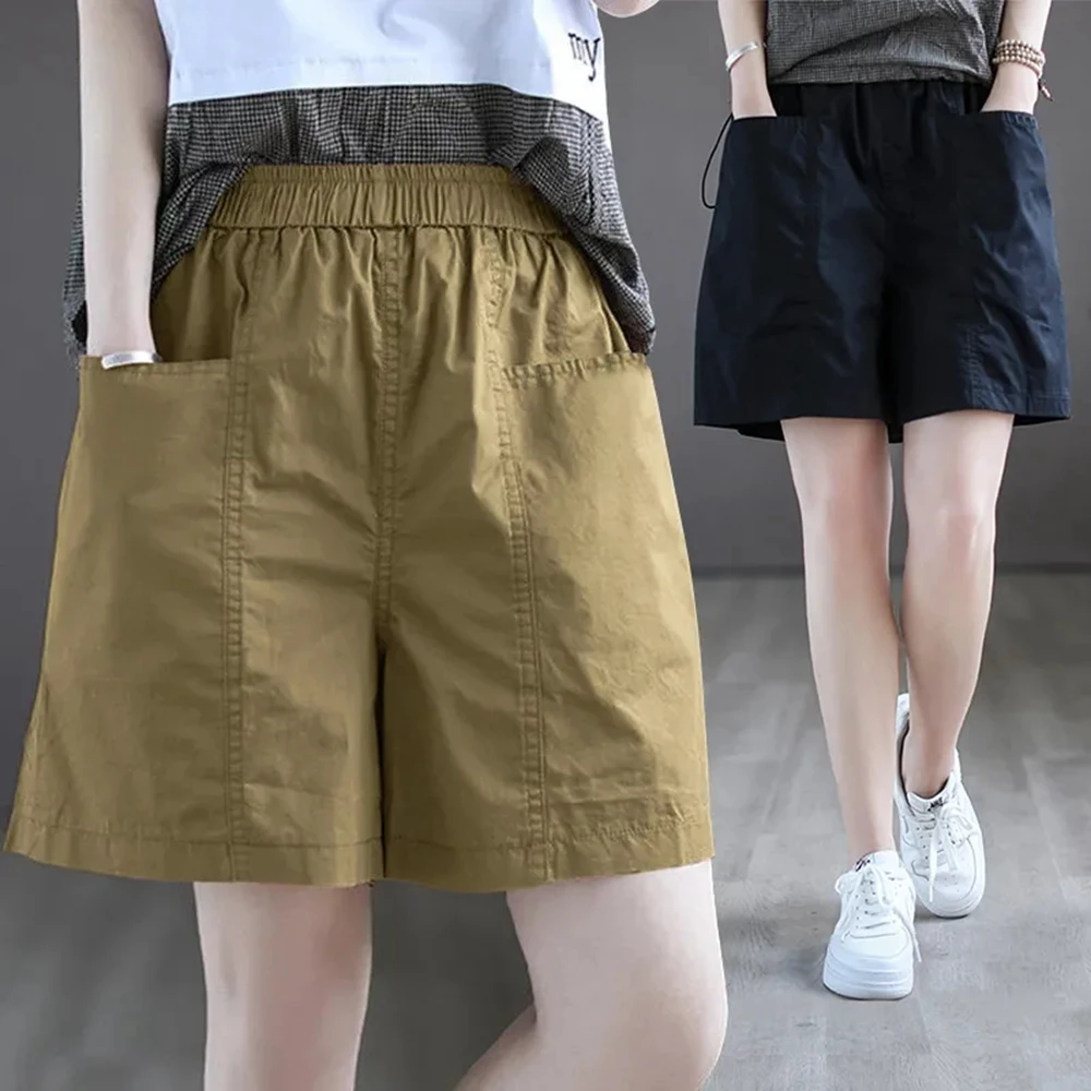 100-Cotton-Womens-Shorts-for-Summer-Thin-Elastic-Waist-Loose-Women ...