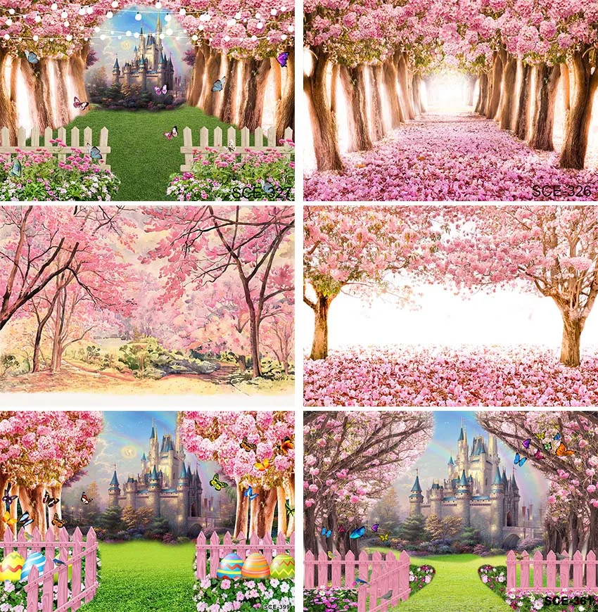 Cinderella-Blue-Castle-Palace-Cherry-Blossoms-Tree-Fence-Rainbow ...