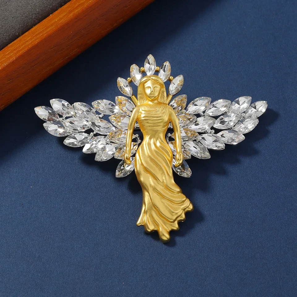 New-Matte-Gold-Color-Angel-Brooch-Women-s-Fashion-Simple-Rhinestone ...