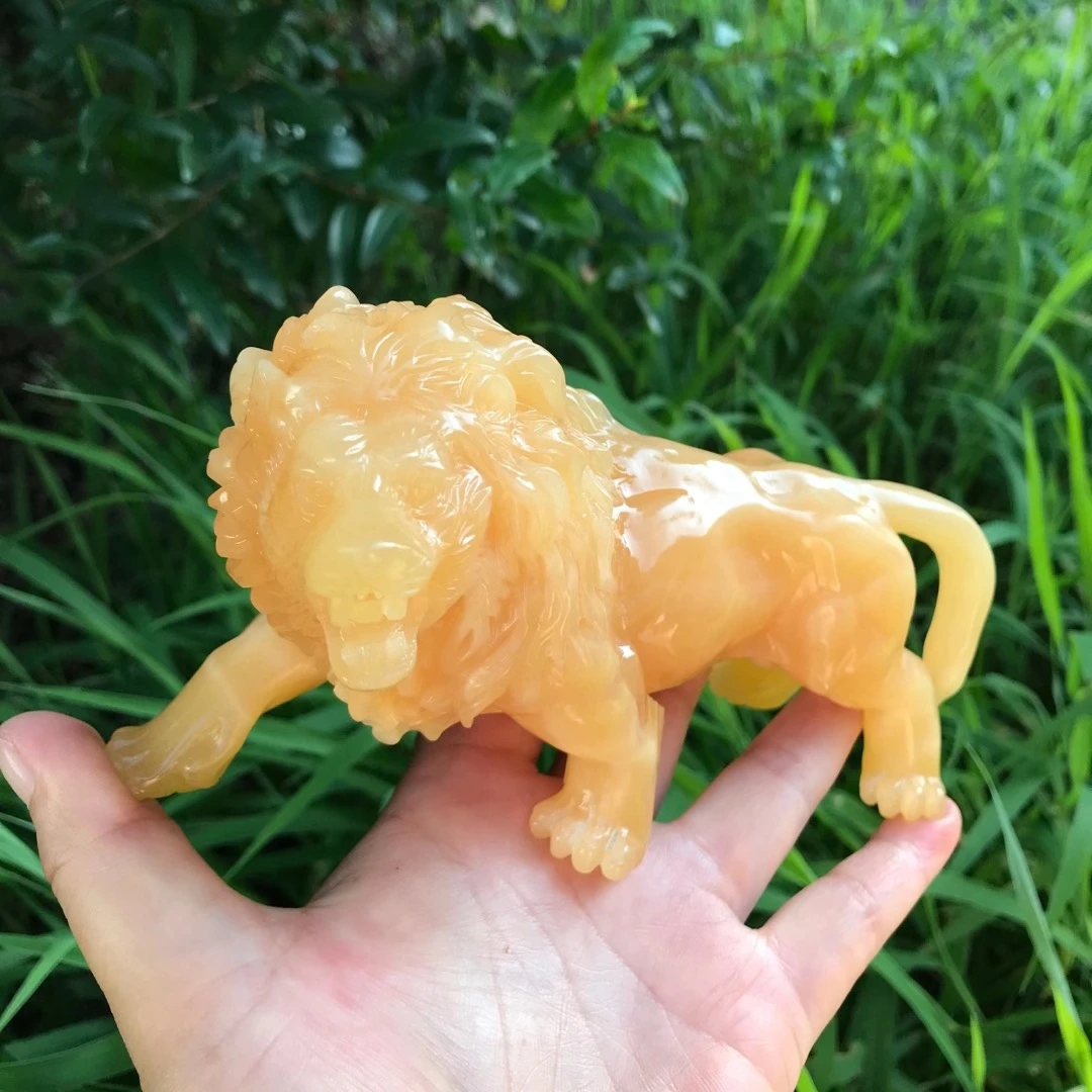 160mm-5A-Natural-Yellow-calcite-topaz-Crystal-Stone-Lion-Hand-Carved ...