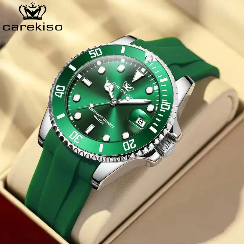 POEDAGAR Top Brand Luxury Fashion Silicone Strap Green Dial Diver Watch ...