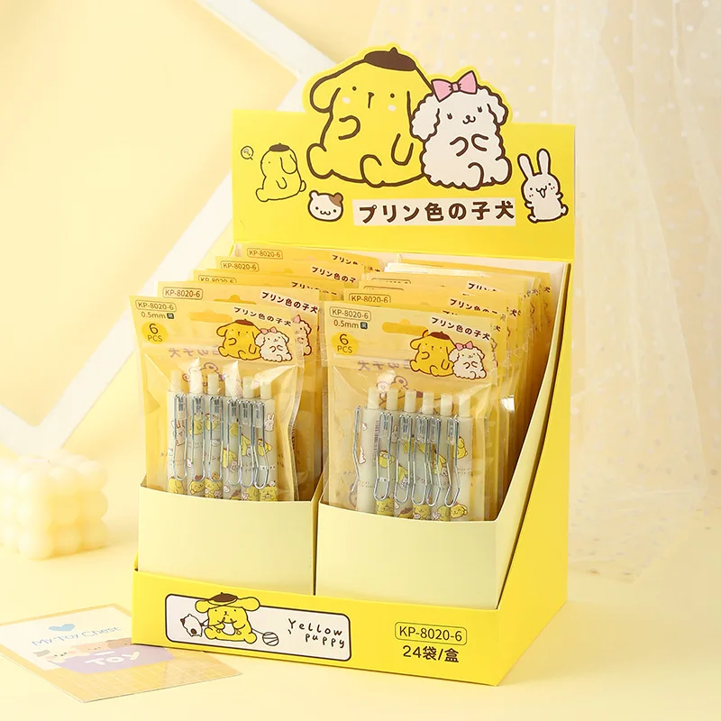 6PCS Sanrio Pompom Purin Gel Pens Cartoon New Pressing Pen Black Water ...