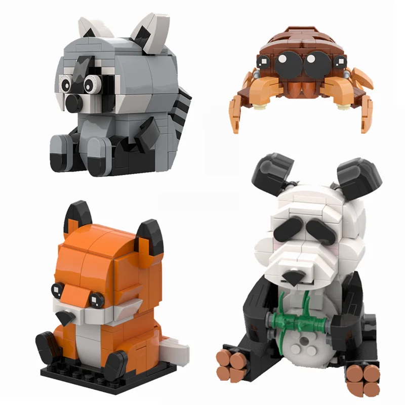 MOC Animals Figures Cute Small Raccoon Panda Models Building Blocks ...