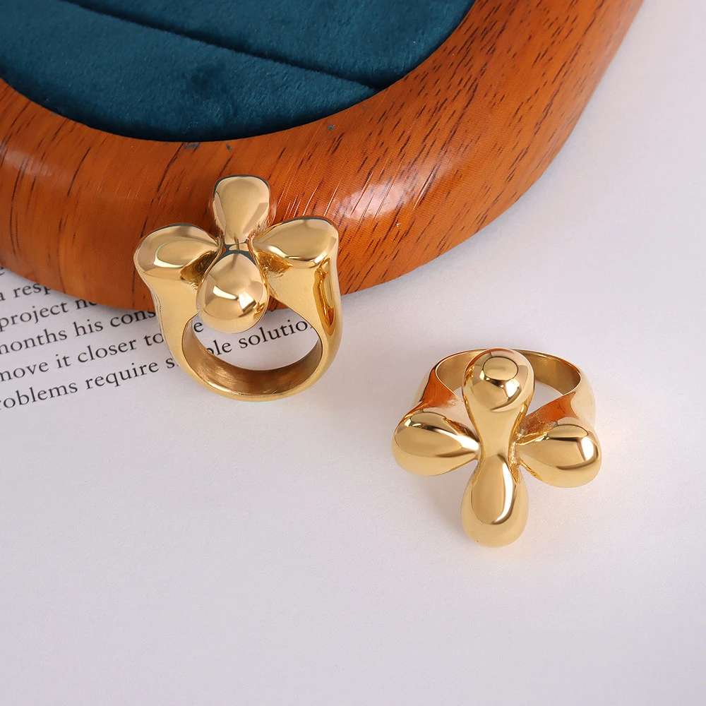 Anillo-de-flores-Vintage-para-mujer-anillos-gruesos-de-acero-inoxidable ...