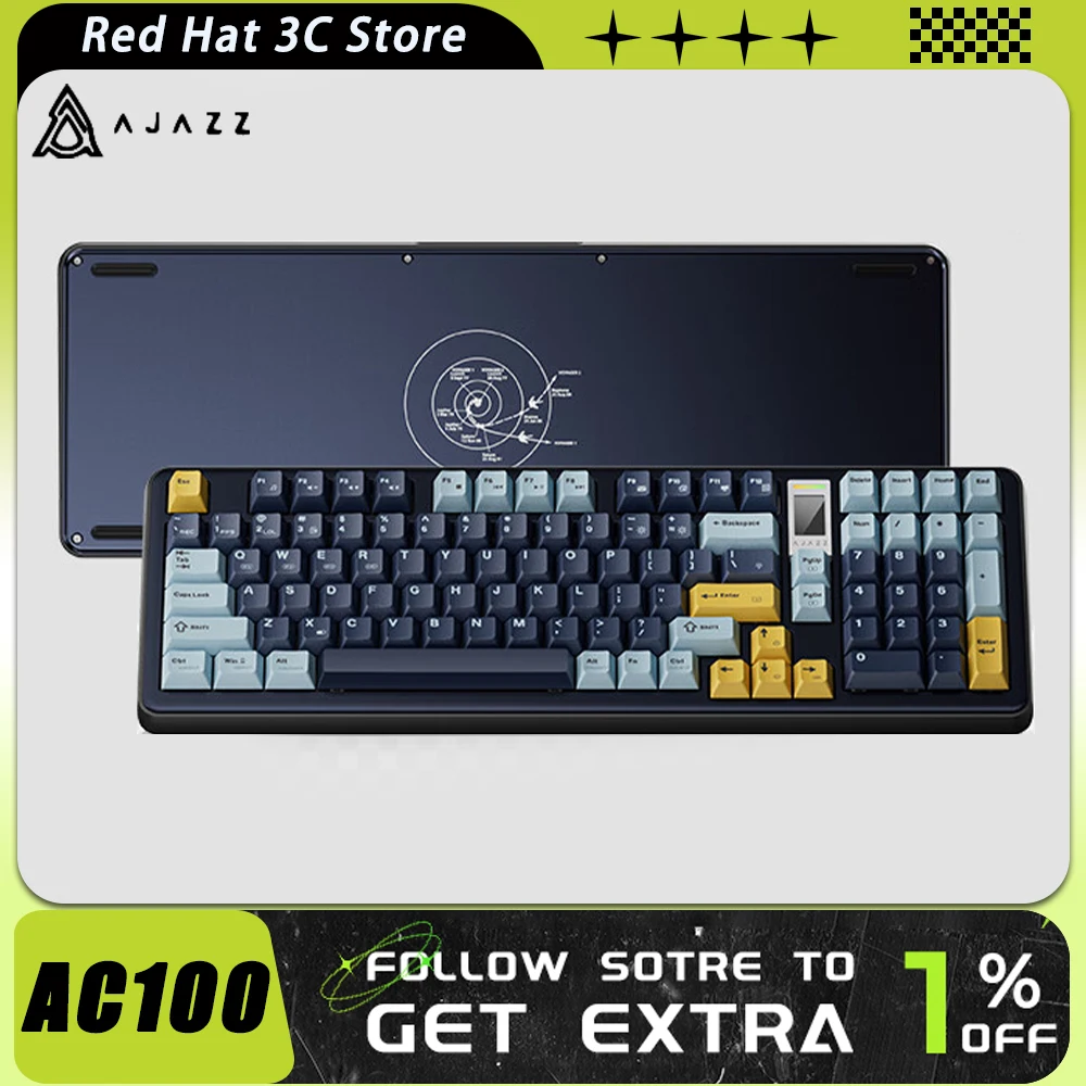 AJAZZ-AC100-Mechanical-Keyboard-Aluminium-Alloy-LED-Screen-Three-Mode ...