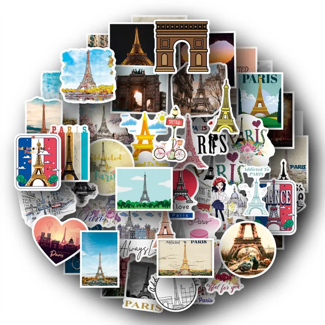 50pcs Aesthetic Eiffel Tower France Paris Stickers For Guitar ...