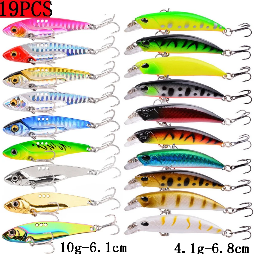 19Pcs-Lot-Mixed-Colors-Fishing-Lure-Set-Metal-Vib-Minnow-Wobblers-Artificial-Hard-Baits-Treble ...