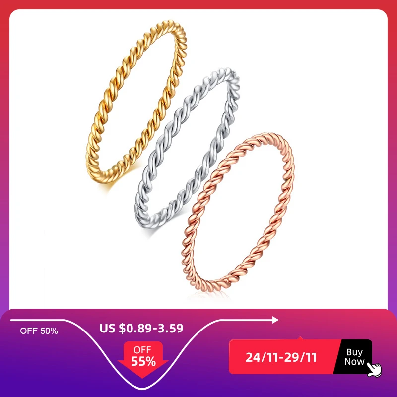 Chic Twisted Rope Slim Ring For Women, Stainless Steel Metal Wedding ...