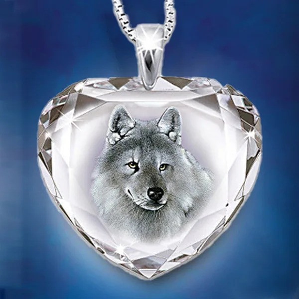 Exquisite Fashion Girl Crystal Wolf Necklace for Women Silver Heart ...