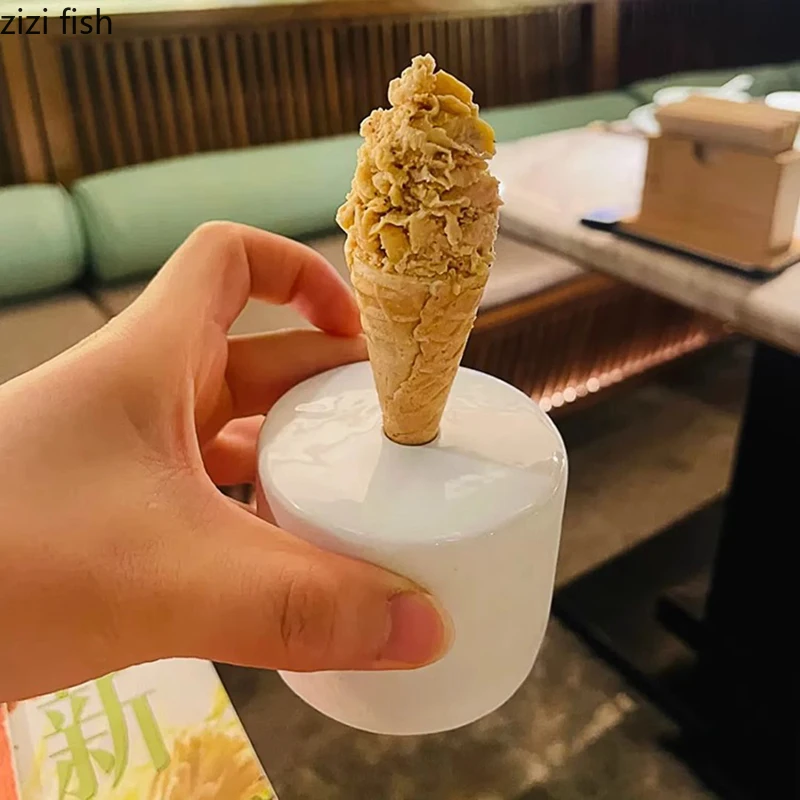 Pure White Ceramic Dessert Dish Creative Sweet Cone Holder Cylindrical ...