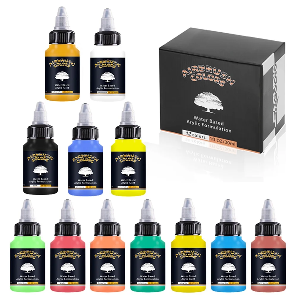 Sagud Acrylic Paint Set Of 12 Colors 30ml Bottles Water Based ...