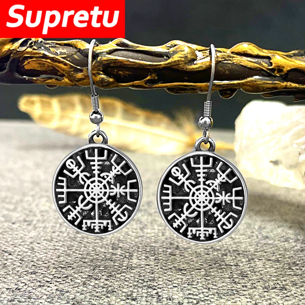 Norse-Runes-Viking-Compass-Earrings-Men-Vegvisir-Pagan-Talisman ...