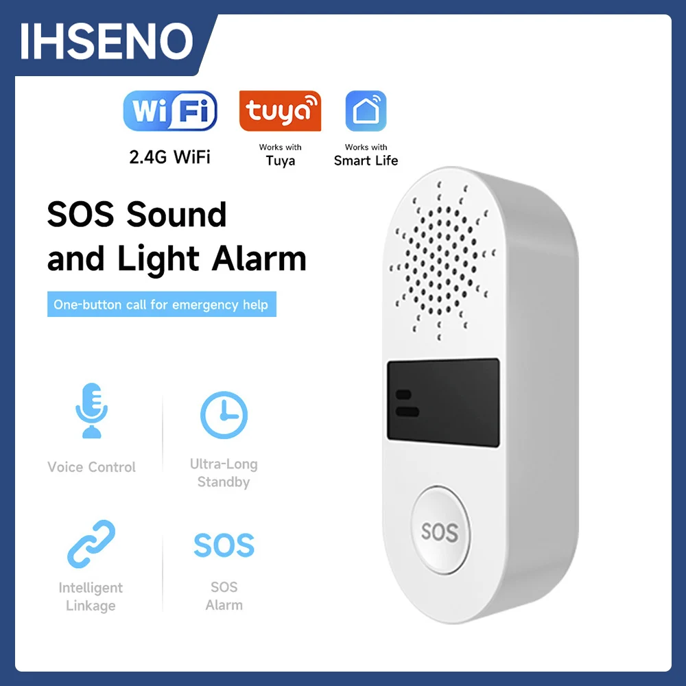 Tuya WiFi Smart SOS Button Wireless 130dB Sound Light Alarm APP Remote ...