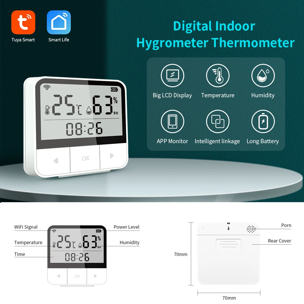 Tuya WIFI Temperature Humidity Sensor Indoor Hygrometer Thermometer ...