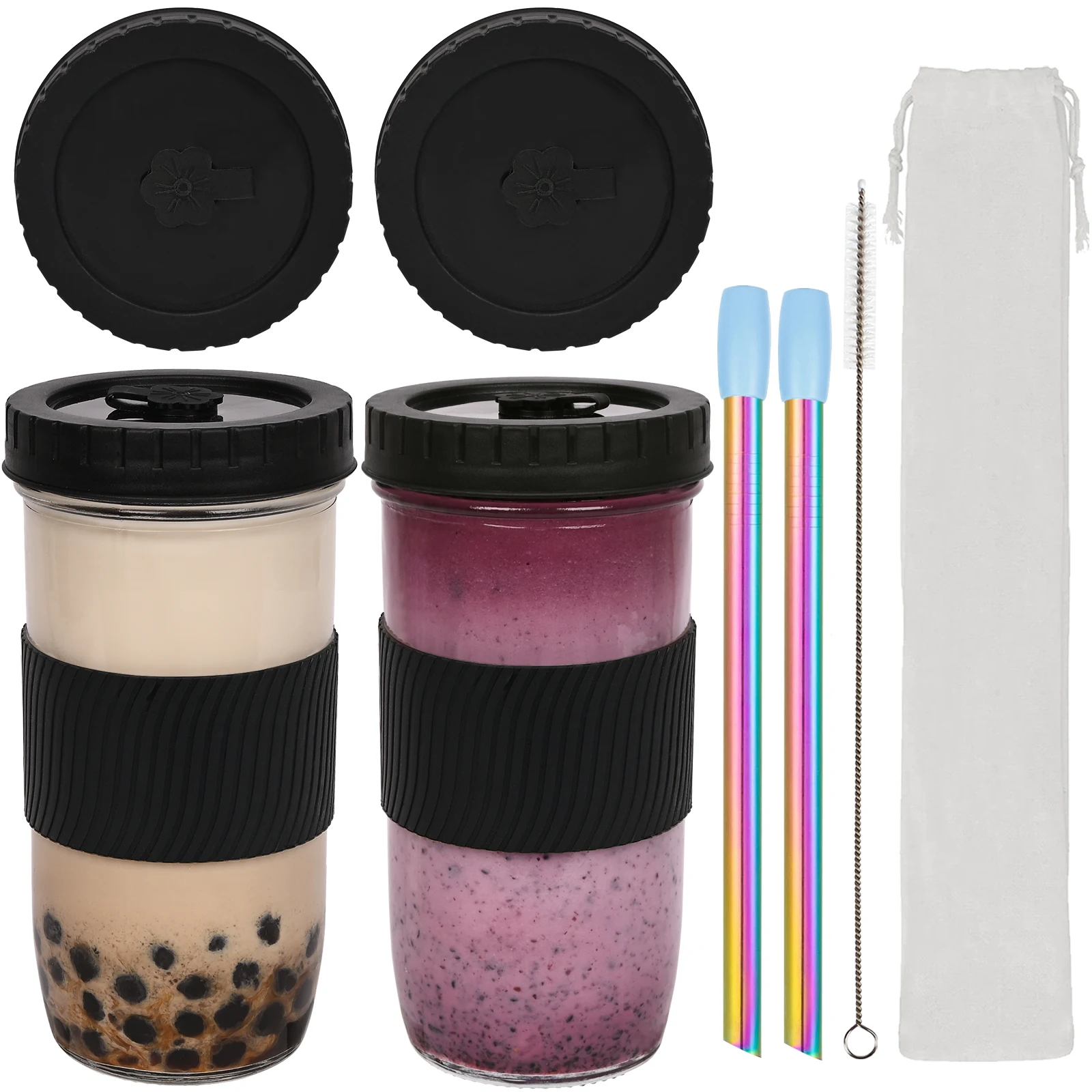 24oz-2pcs-Boba-Cup-Reusable-Portable-Bubble-Tea-Cup-Smoothie-Glass ...