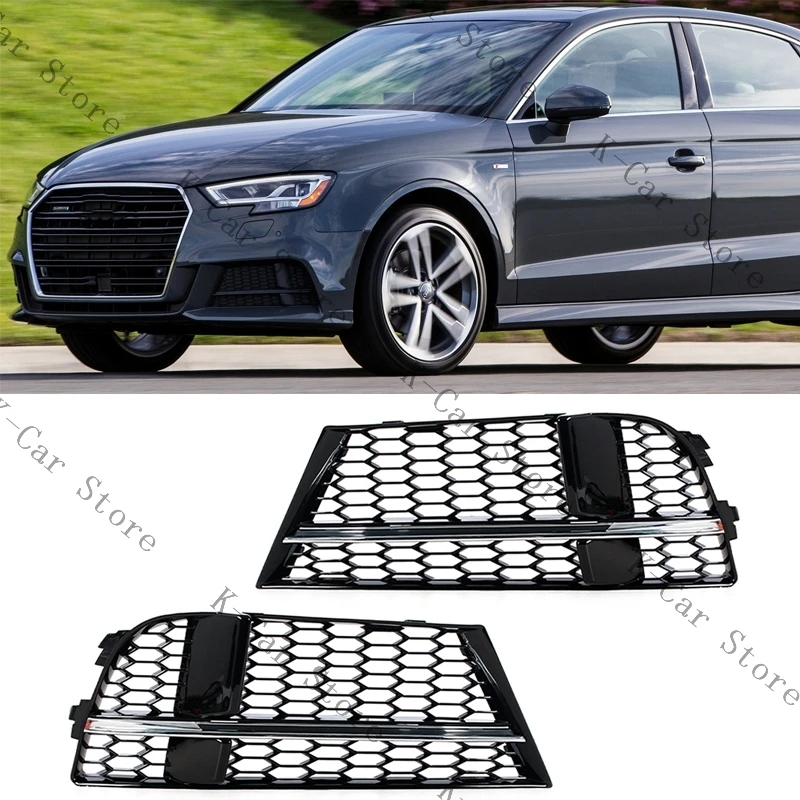 Car Front Bumper Fog Light Frame Cover Bezel Grille With Silver Strip ...