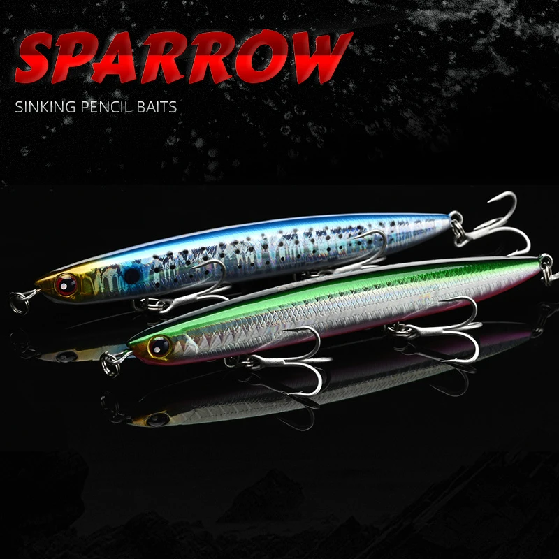 ALLBLUE SPARROW 110mm 130mm Fishing Lure Sinking Stick Pencil 3D Eyes ...