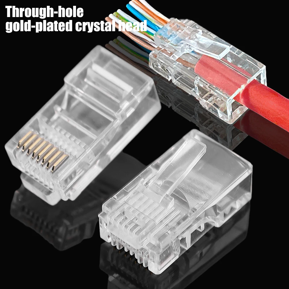 CAT6 1000Mbps RJ45 Pass Through Network Connectors Ethernet Cable Gold ...