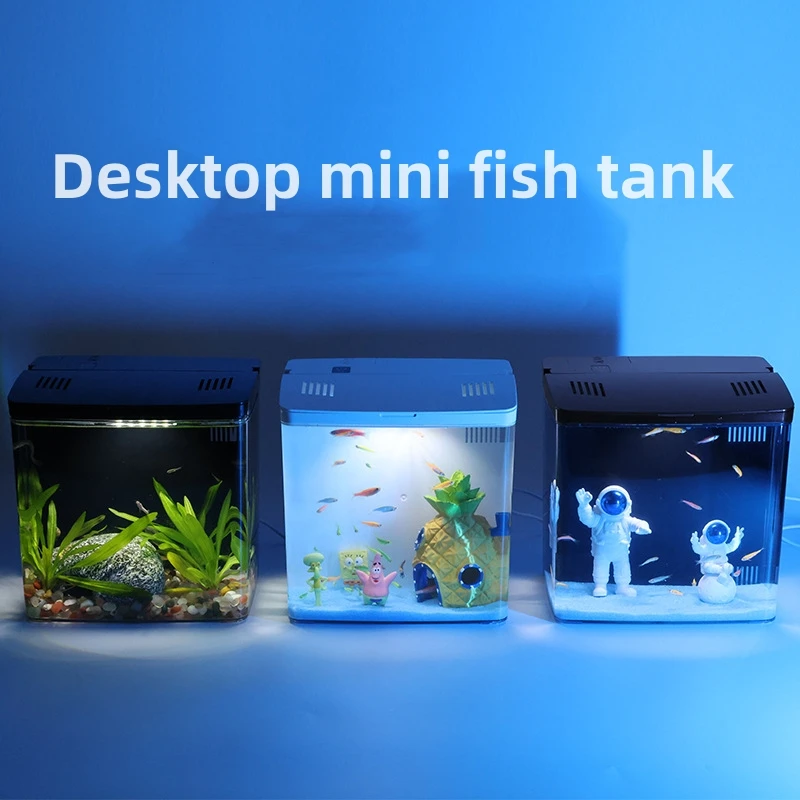 Mini-Fish-Tank-Office-Desk-No-Water-Change-Aquarium-with-Built-in-LED ...