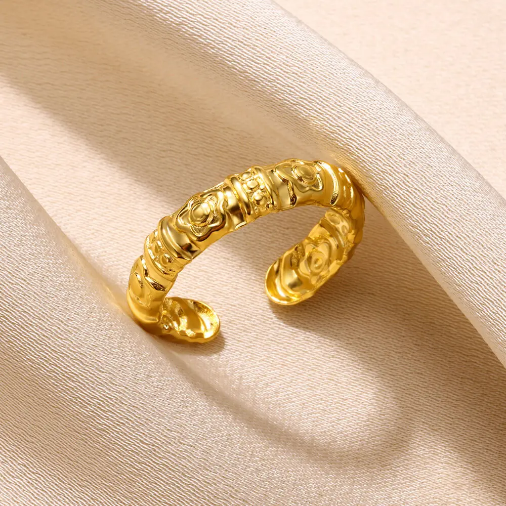 18K-Gold-Color-Rose-Rings-For-Women-Stainless-Steel-Jewelry-Simple ...