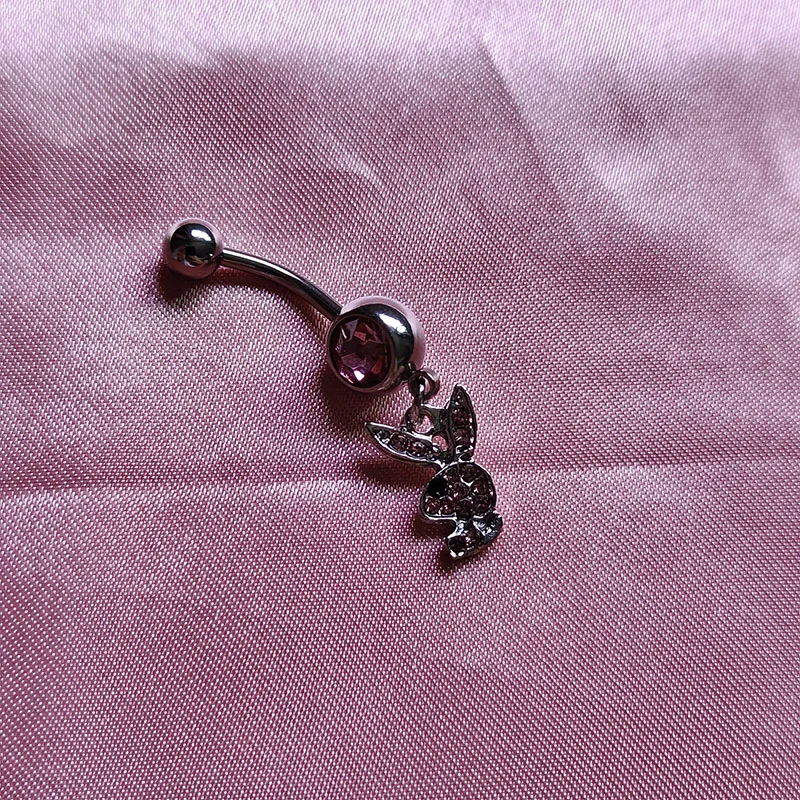 Kawaii Rabbit Brand New Pink Silver Surgical Steel Bunny Diamanté Charm ...