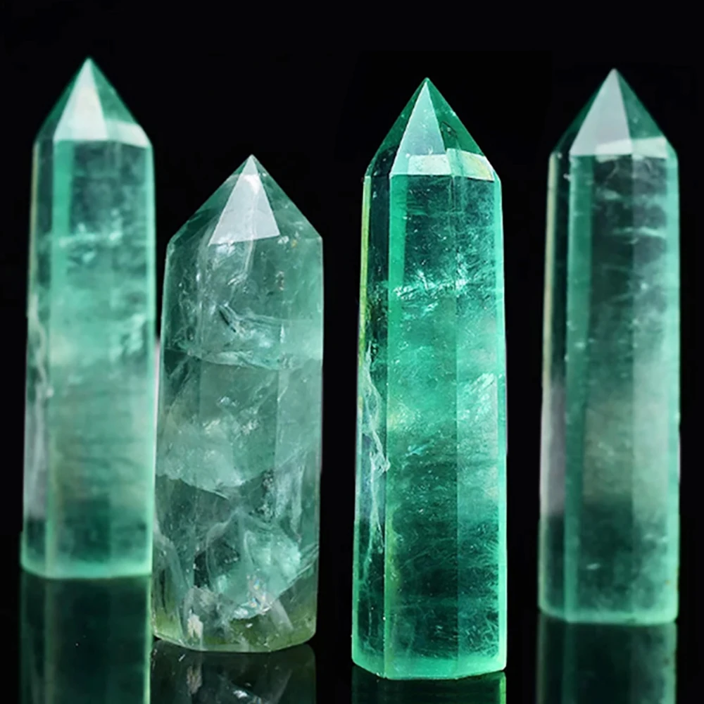 4PC-Set-Natural-Green-Fluorite-Crystal-Point-Wand-Green-Crystal ...