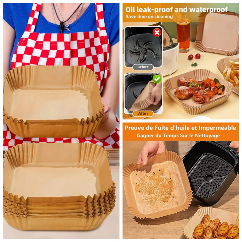 100Pcs Air Fryer Paper Oil Proof Isolation Paper Tray Disposable Non ...