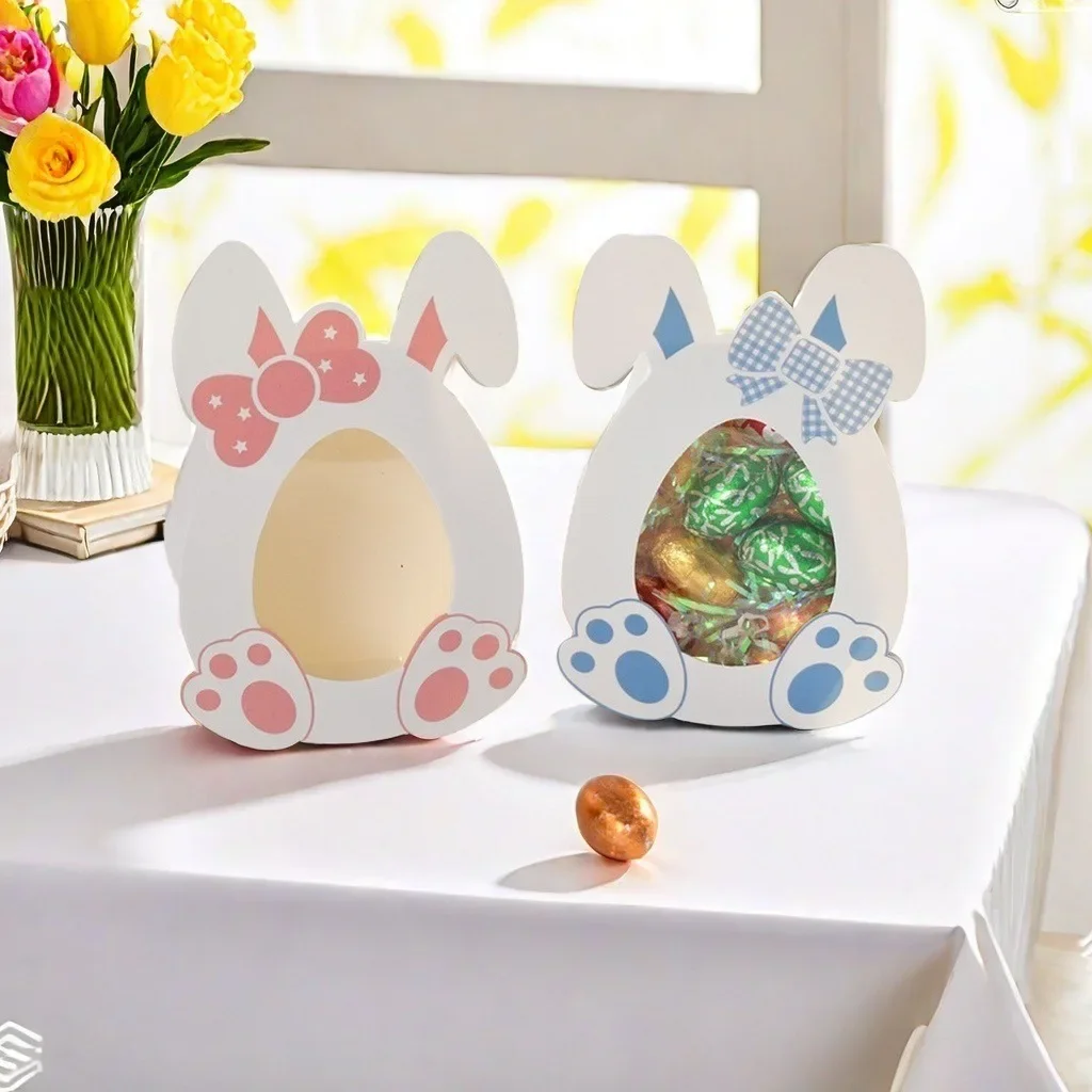 10Pcs Cute Easter Theme Paper Candy Boxes Egg Rabbit Ear Gift Packing ...