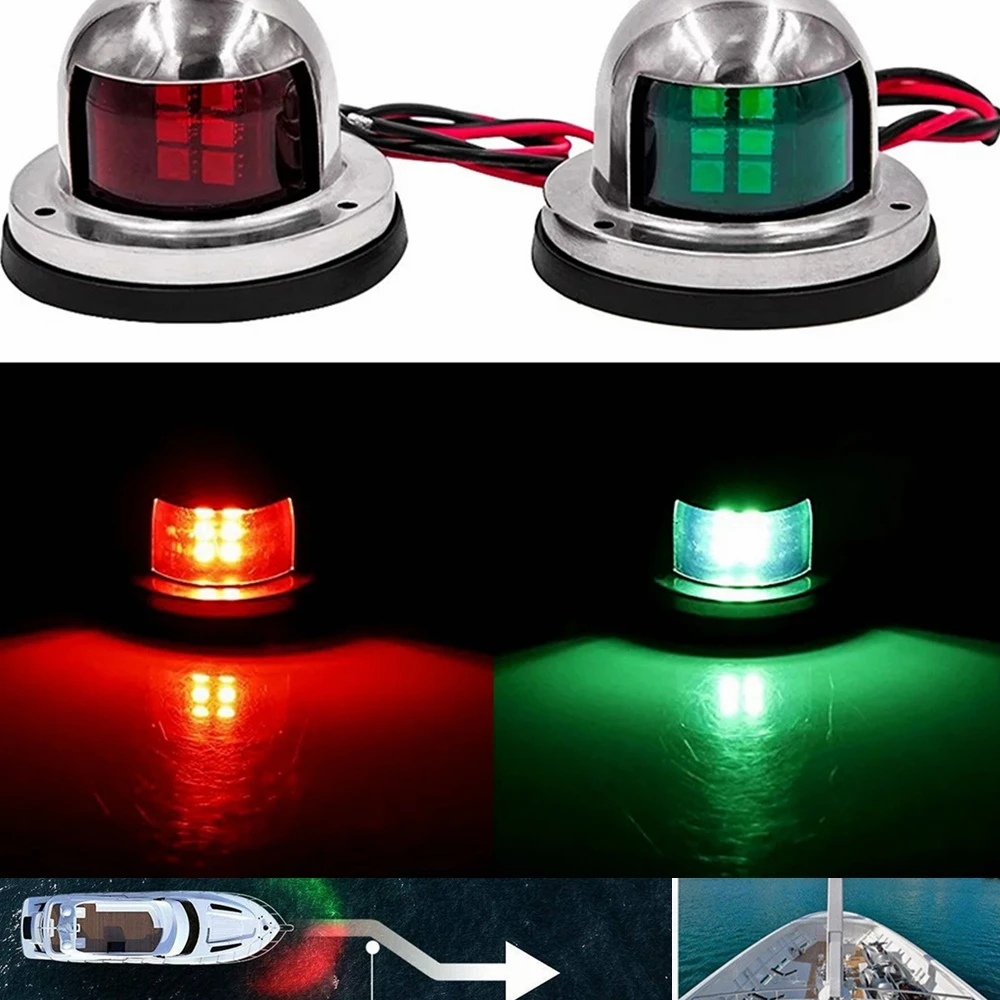 12V Stainless Steel Red Green Bow LED Navigation Lights Boat Marine ...