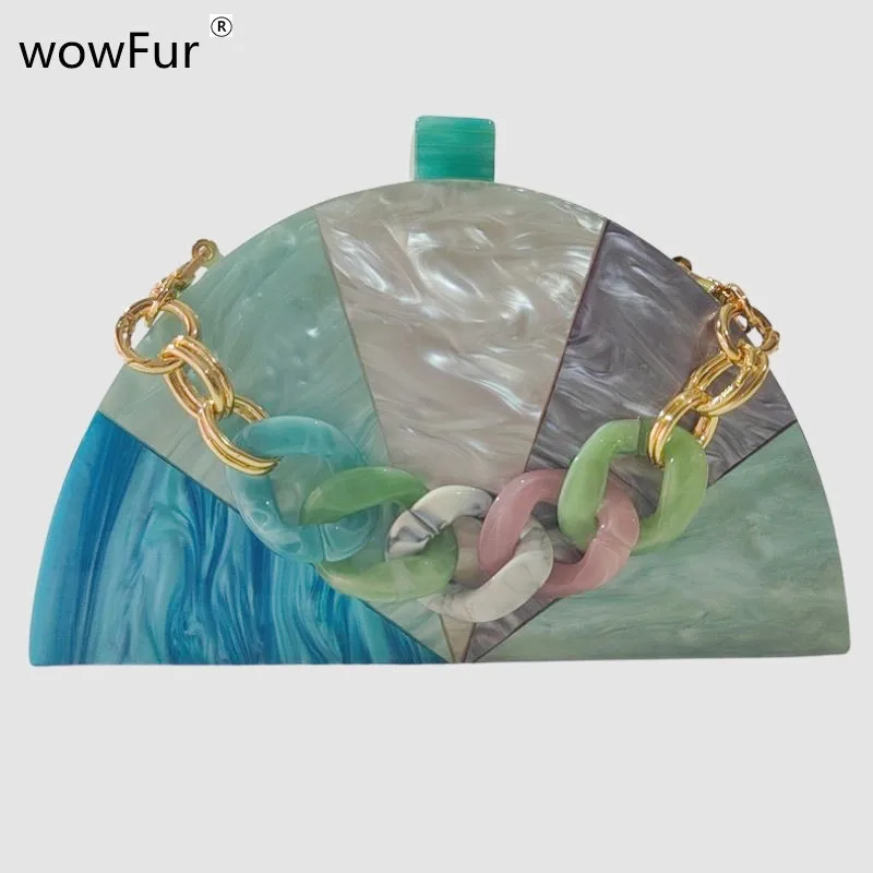 Half-Circle-Acrylic-Claps-With-Resin-Bag-Chain-Pearl-Evening-Party ...