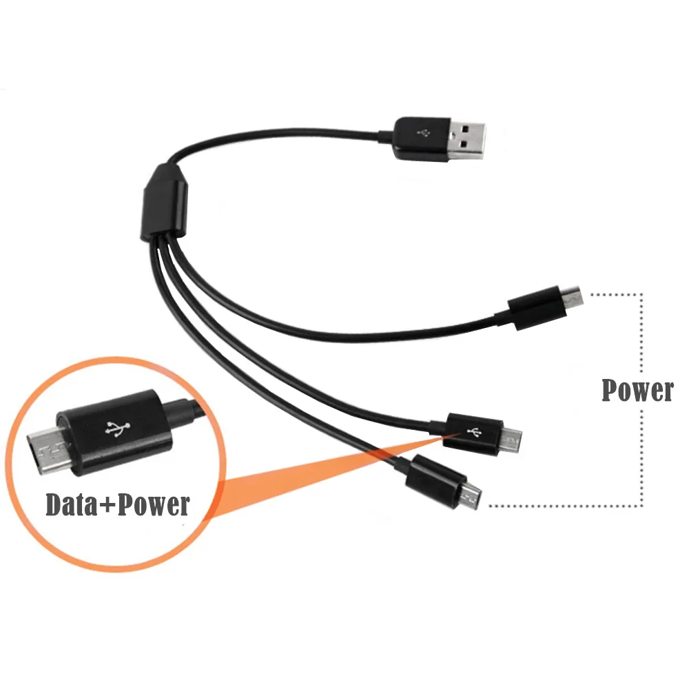 Black 1 to 2-Câble USB 1.5 Type A mâle vers 4 3 Micro USB mâle, séparateur Y, date de charge ...