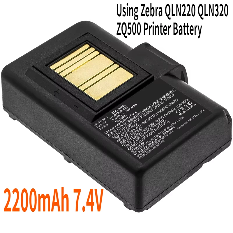 2200mAh 7.4V Using Zebra QLN220 QLN320 ZQ500 Printer Battery P1023901 ...