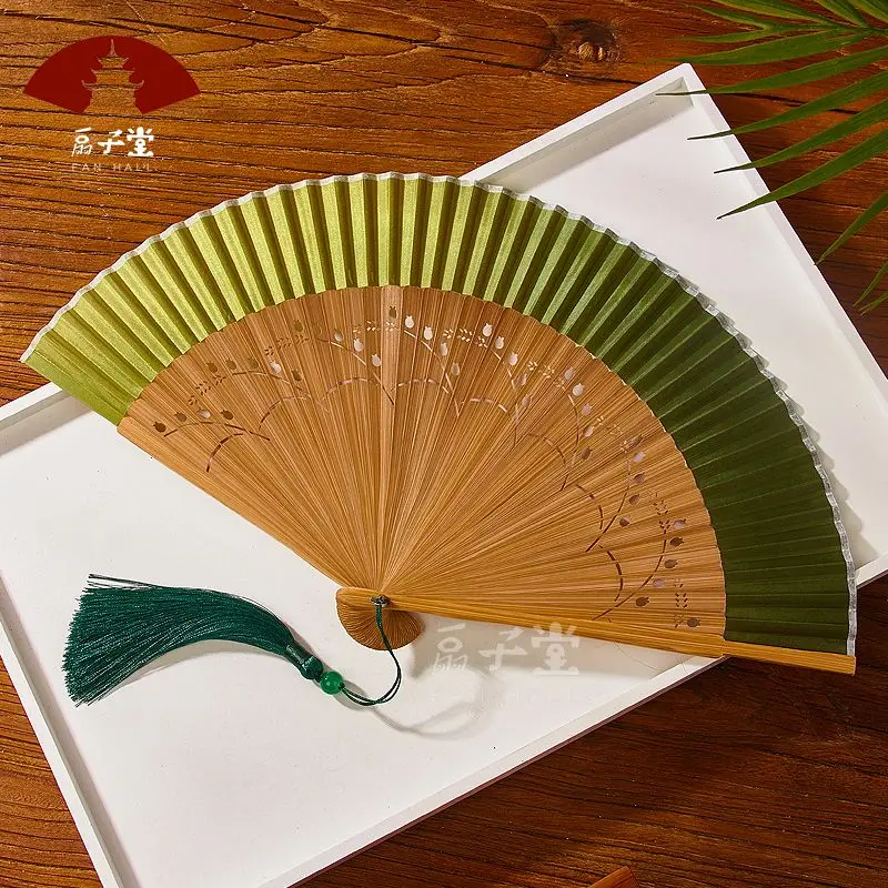 Ancient-fan-Chinese-wind-female-grass-green-folding-fan-dance-summer ...