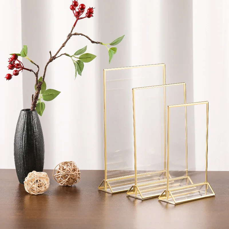 Gold-Border-Acrylic-Table-Cards-Ornament-Clear-Picture-Frame-Sign ...